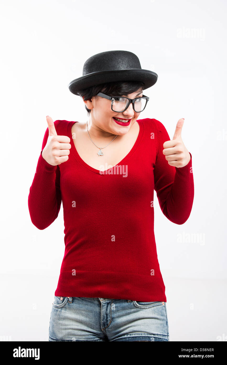 Cute smiling nerd girl wearing hi-res stock photography and images - Alamy