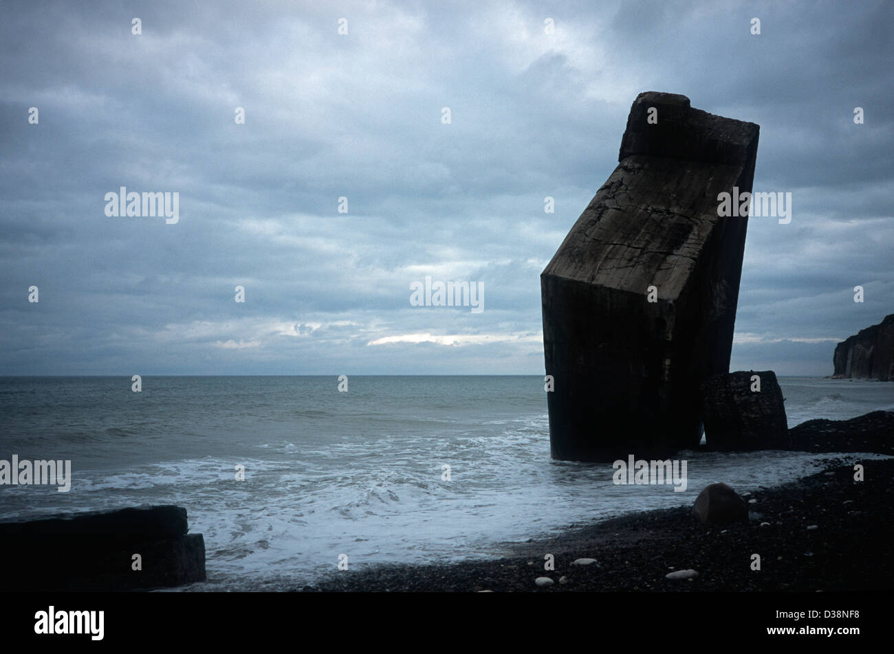 World war 2 blockhouse fallen from cliffs, Normandy, France Stock Photo ...