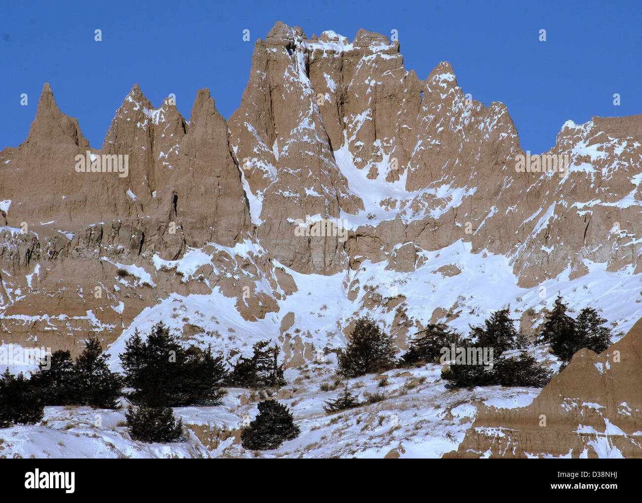 Badlands National Park in South Dakota presents a striking winter ...