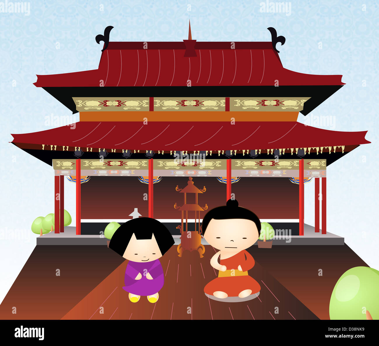 Monk and a nun praying in a monastery, China Stock Photo - Alamy