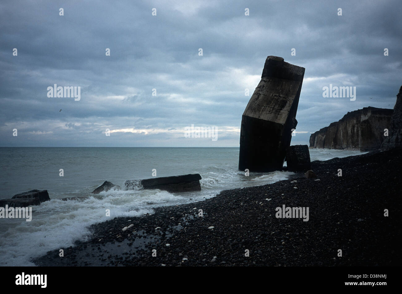 World war 2 blockhouse fallen from cliffs, Normandy, France Stock Photo ...