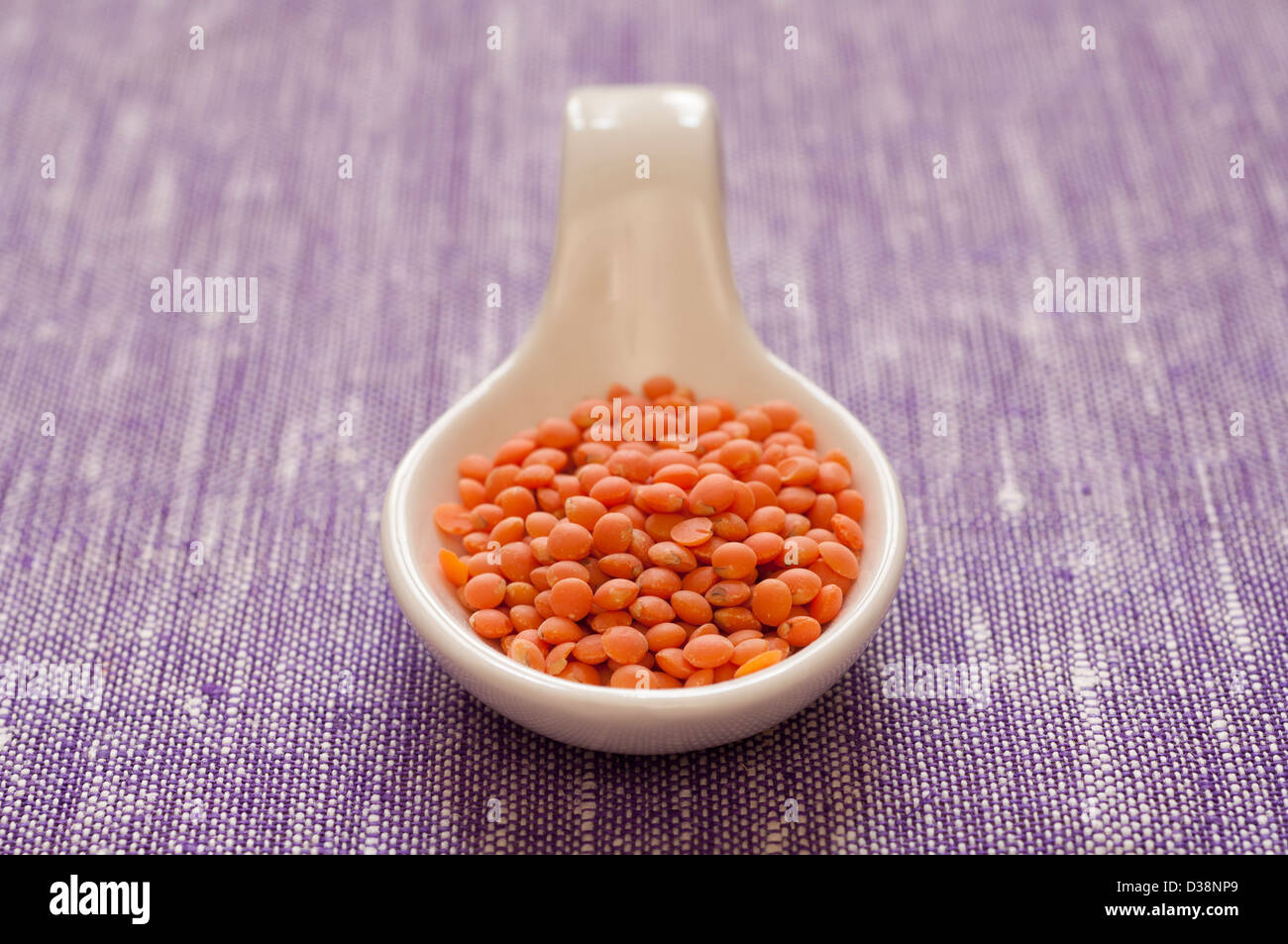 Close-up view of Organic hulled Red small Lentils in a spoon Stock ...