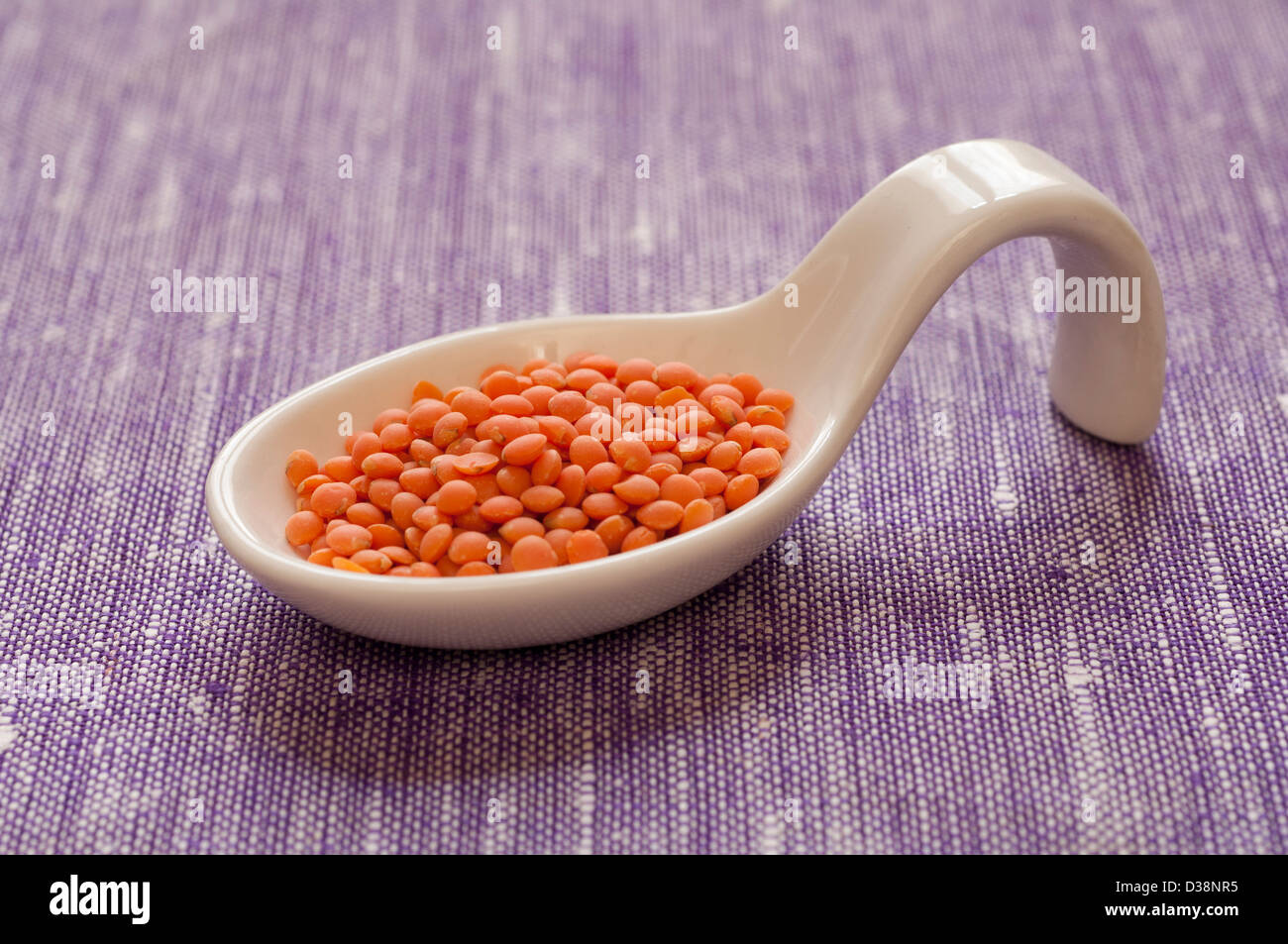 Close-up view of Organic hulled Red small Lentils in a spoon Stock ...