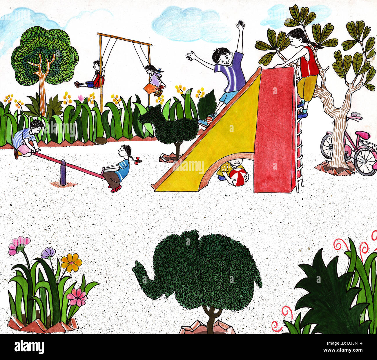 Children playing in park illustration hi-res stock photography and ...