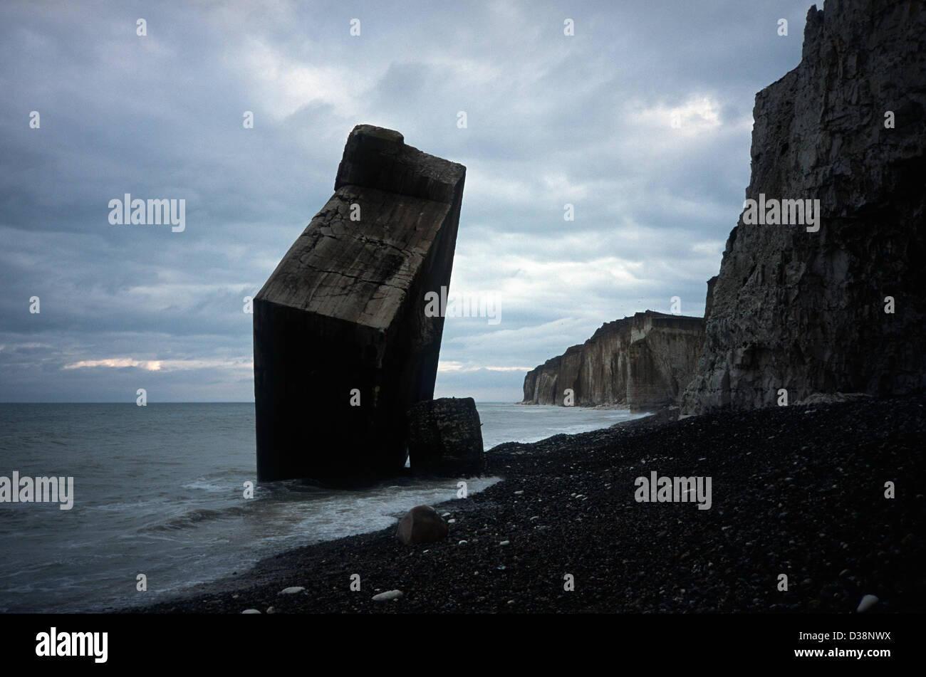 World war 2 blockhouse fallen from cliffs, Normandy, France Stock Photo ...