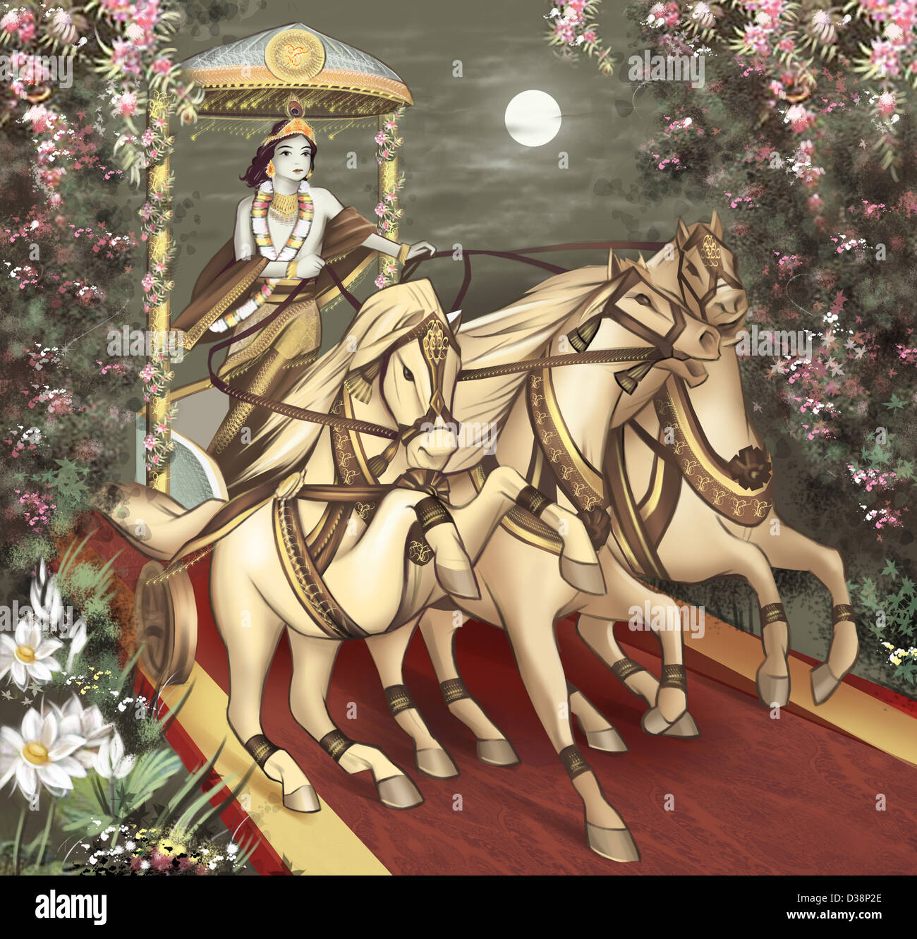 Lord Krishna riding a chariot Stock Photo - Alamy