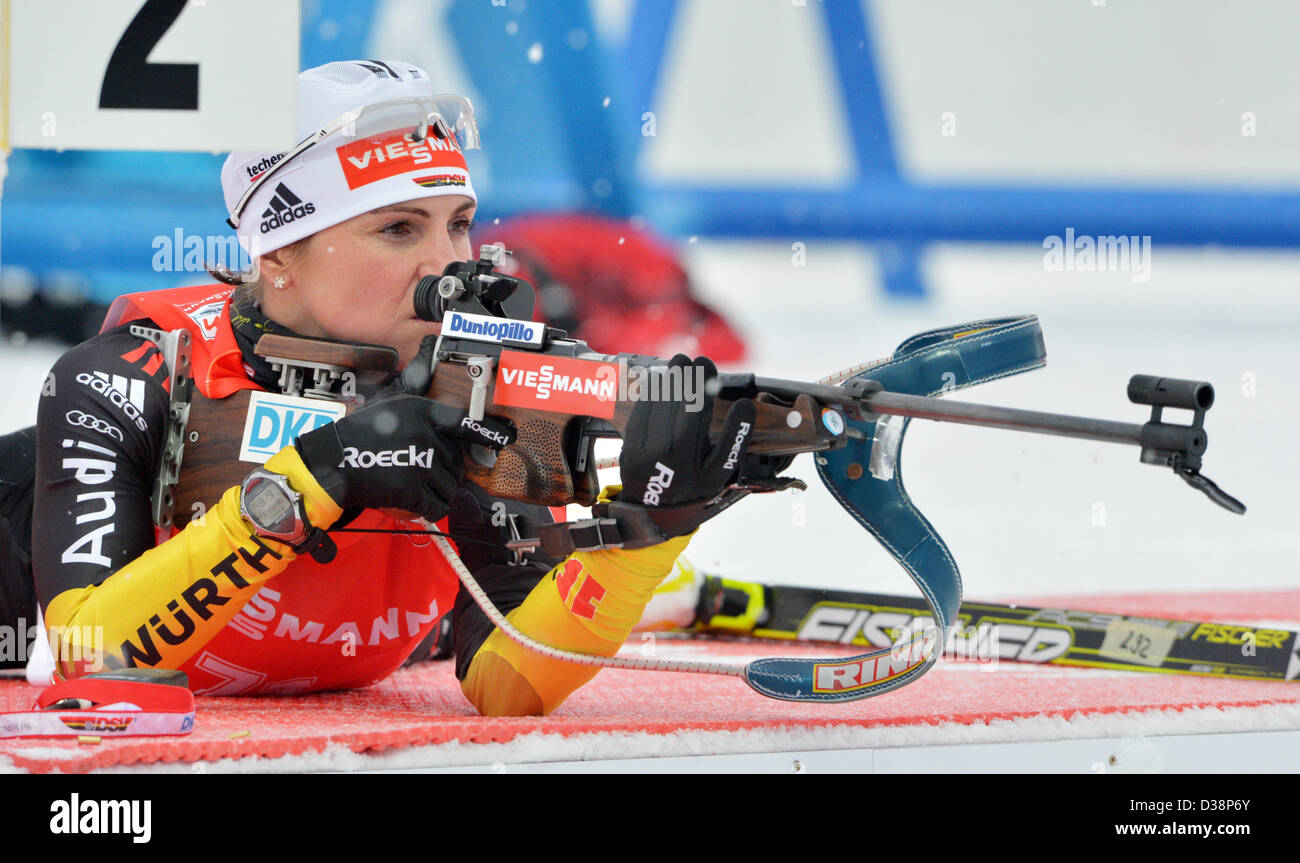 Andrea Henkel of Germany competes at the shooting range during the ...