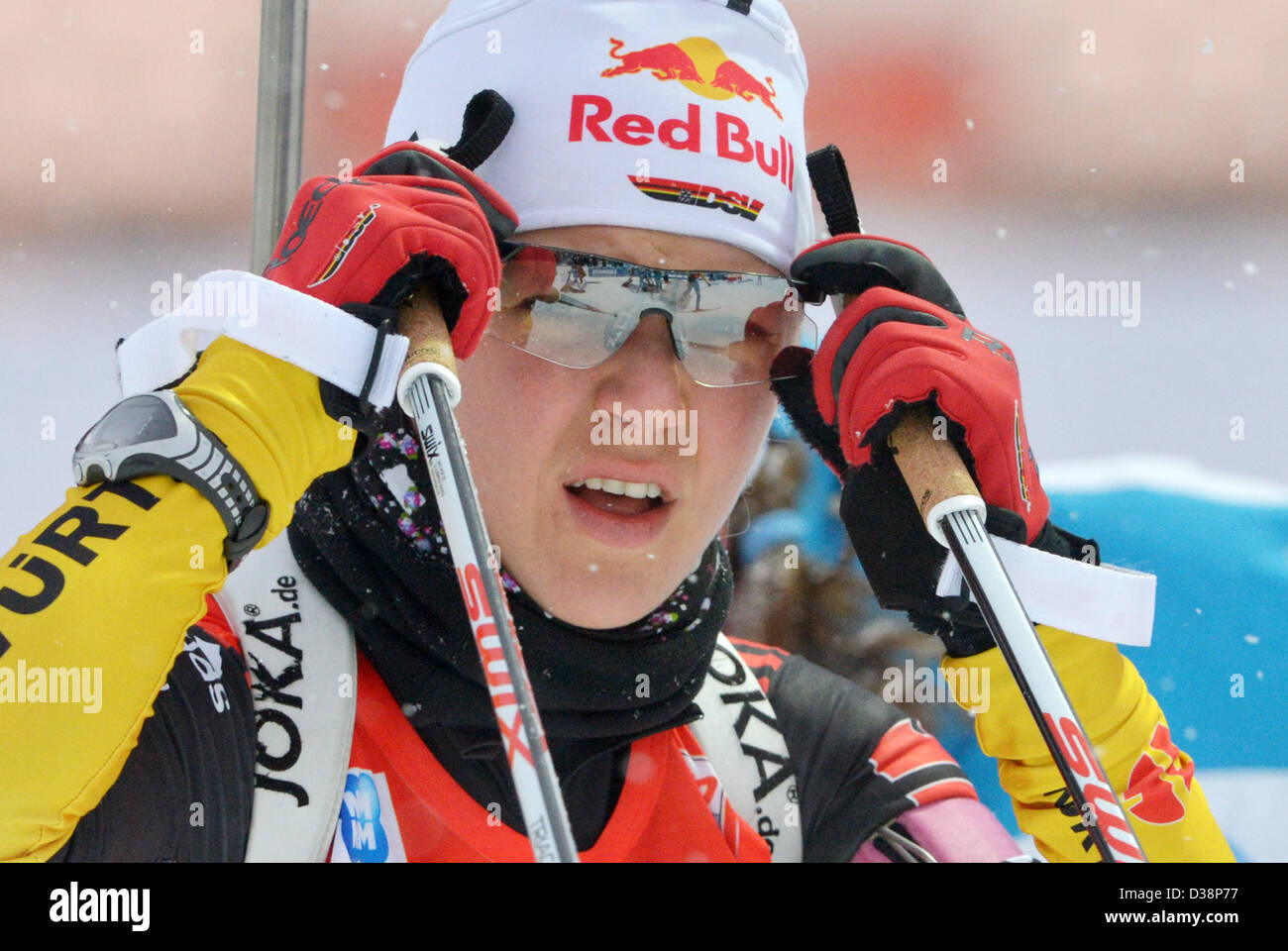 Andrea Henkel of Germany competes at the shooting range during the ...
