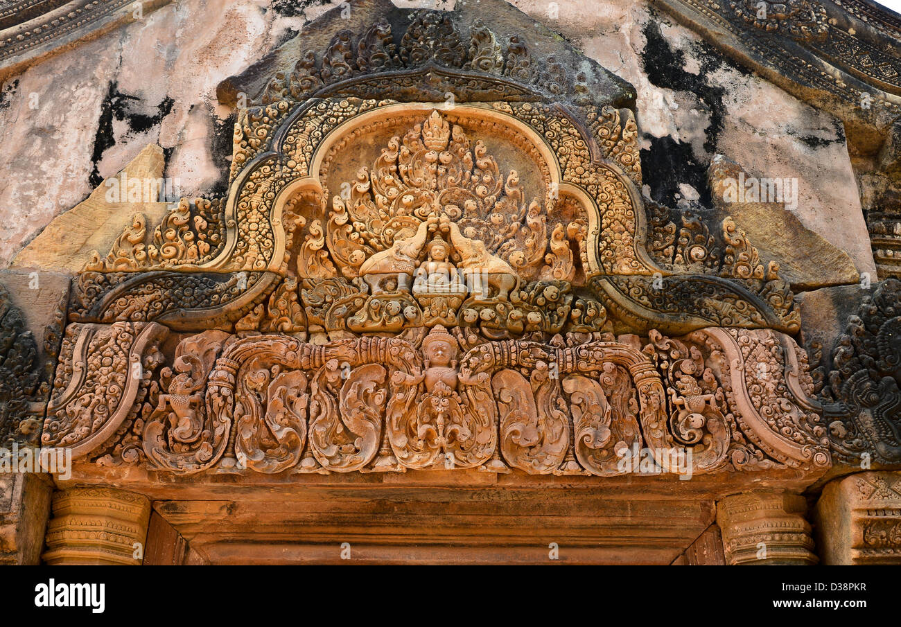 Lintel Close Up, Banteay Srei Hindu Temple - Angkor, Cambodia Stock ...