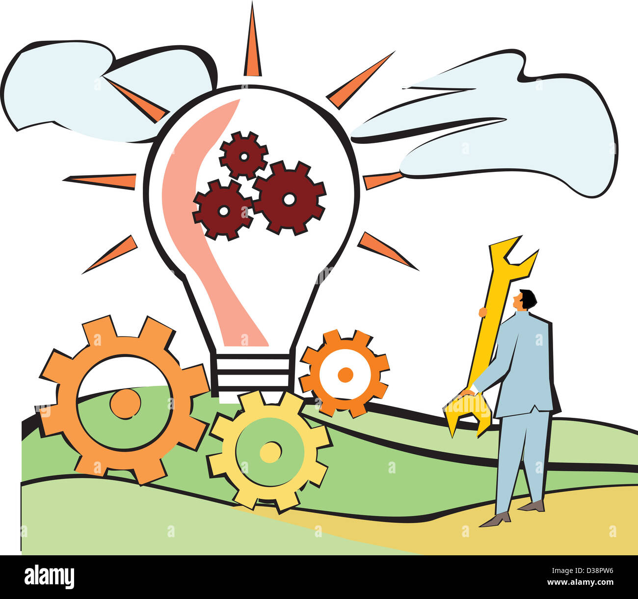 Engineer standing and holding a wrench Stock Photo - Alamy