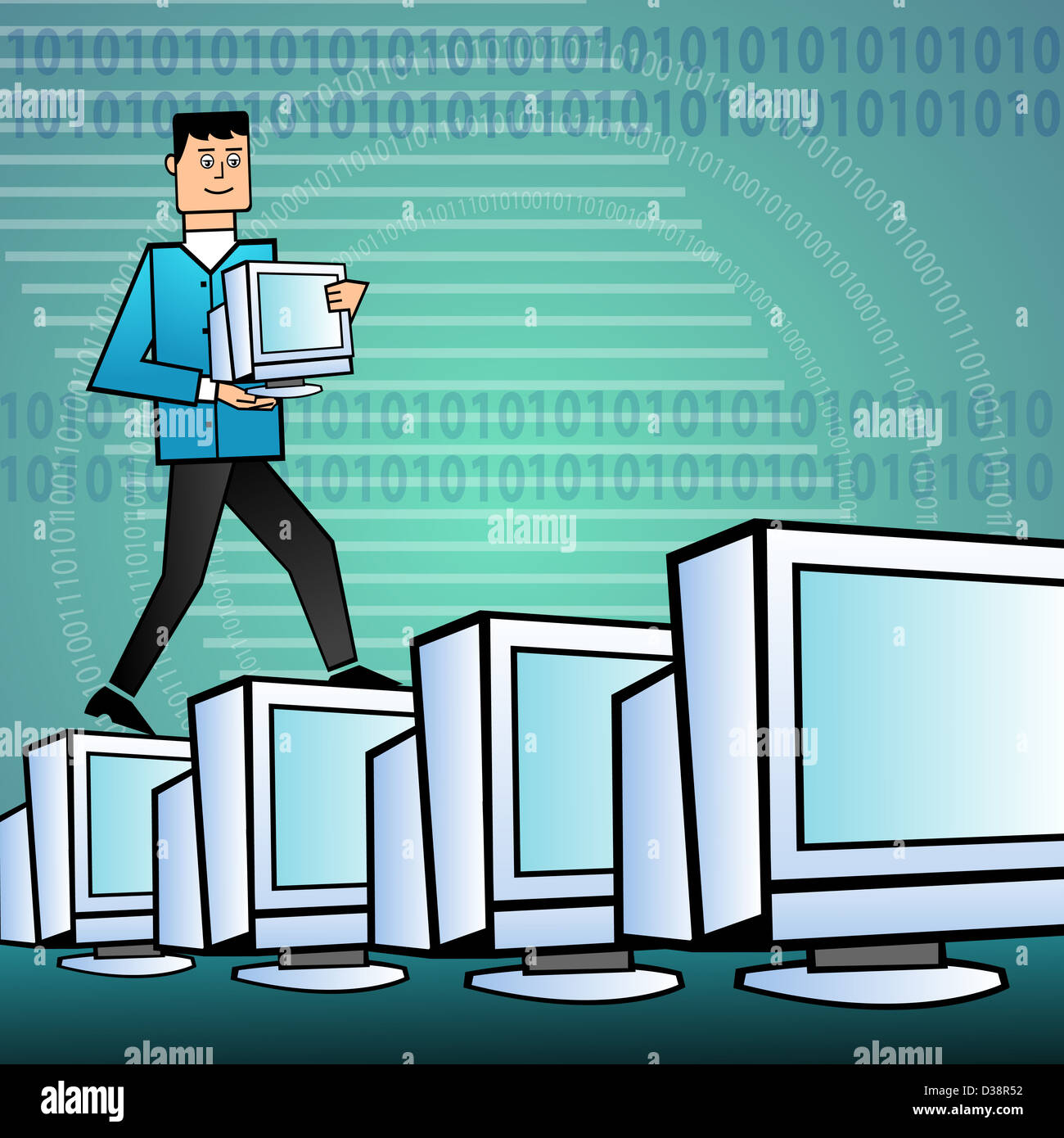 Businessman arranging computers Stock Photo - Alamy