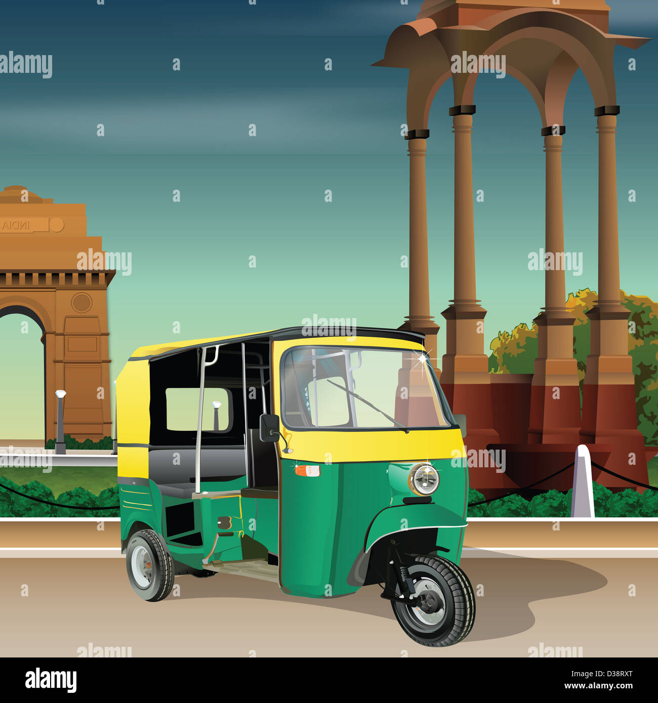 Auto rickshaw near a war memorial, India Gate, New Delhi, India Stock ...