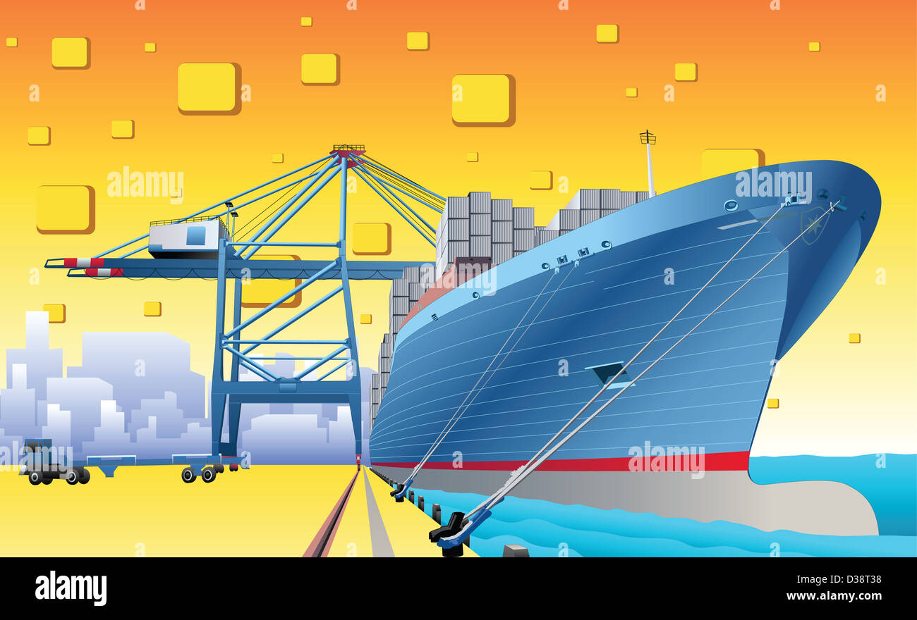 Cargo ship at a dock Stock Photo - Alamy