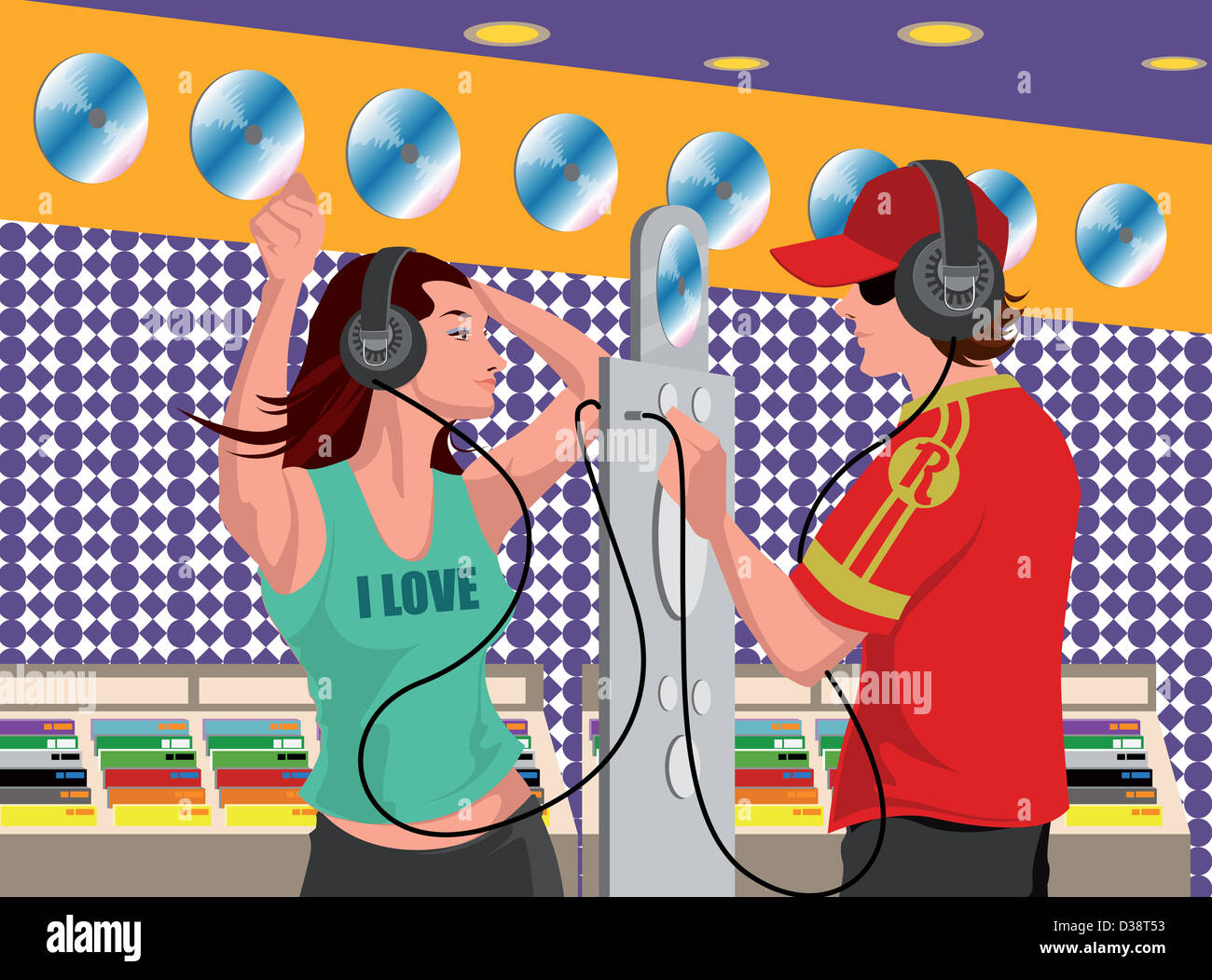 Man and a woman choosing CDs in a music store Stock Photo - Alamy