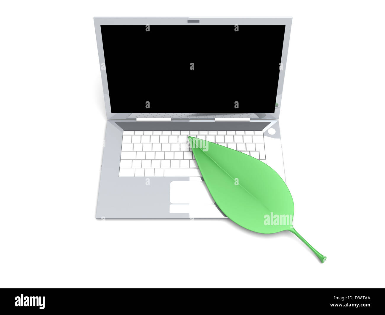 Green Technology. A leaf with a Laptop. 3D rendered Illustration Stock ...