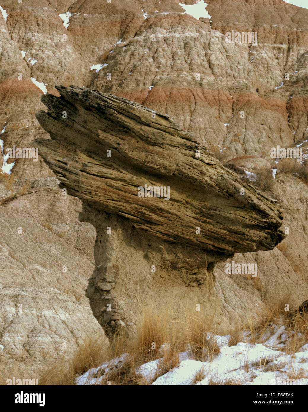 Hoodoo formations at Badlands National Park in South Dakota present ...