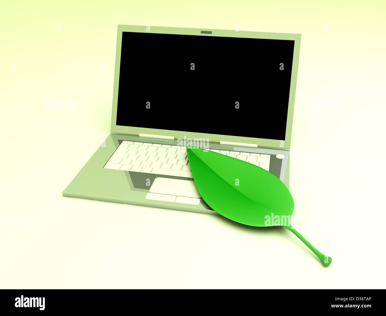 Green Technology. A leaf with a Laptop. 3D rendered Illustration Stock ...
