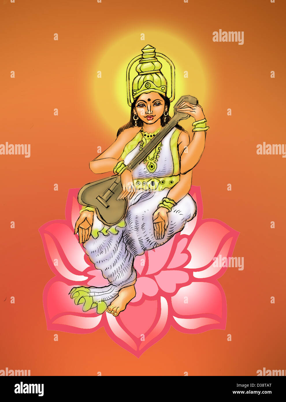 Goddess saraswati blessing wisdom knowledge hi-res stock photography ...