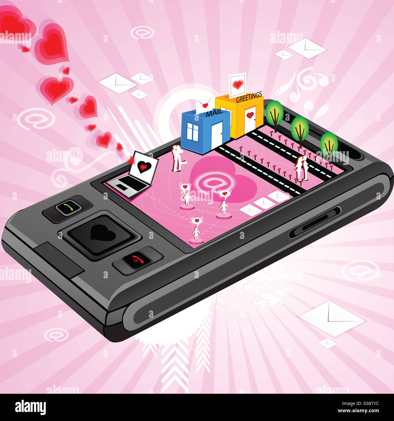 Messages and greetings being transferred through mobile phone Stock ...