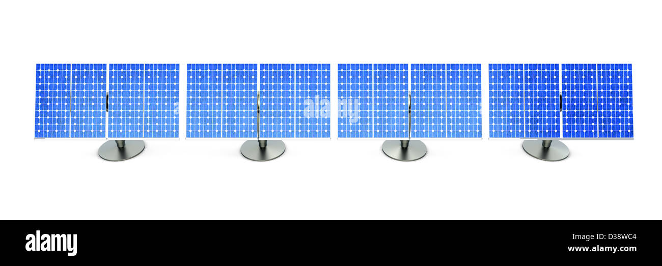 3D rendered Illustration. A line of solar panels, isolated on white ...