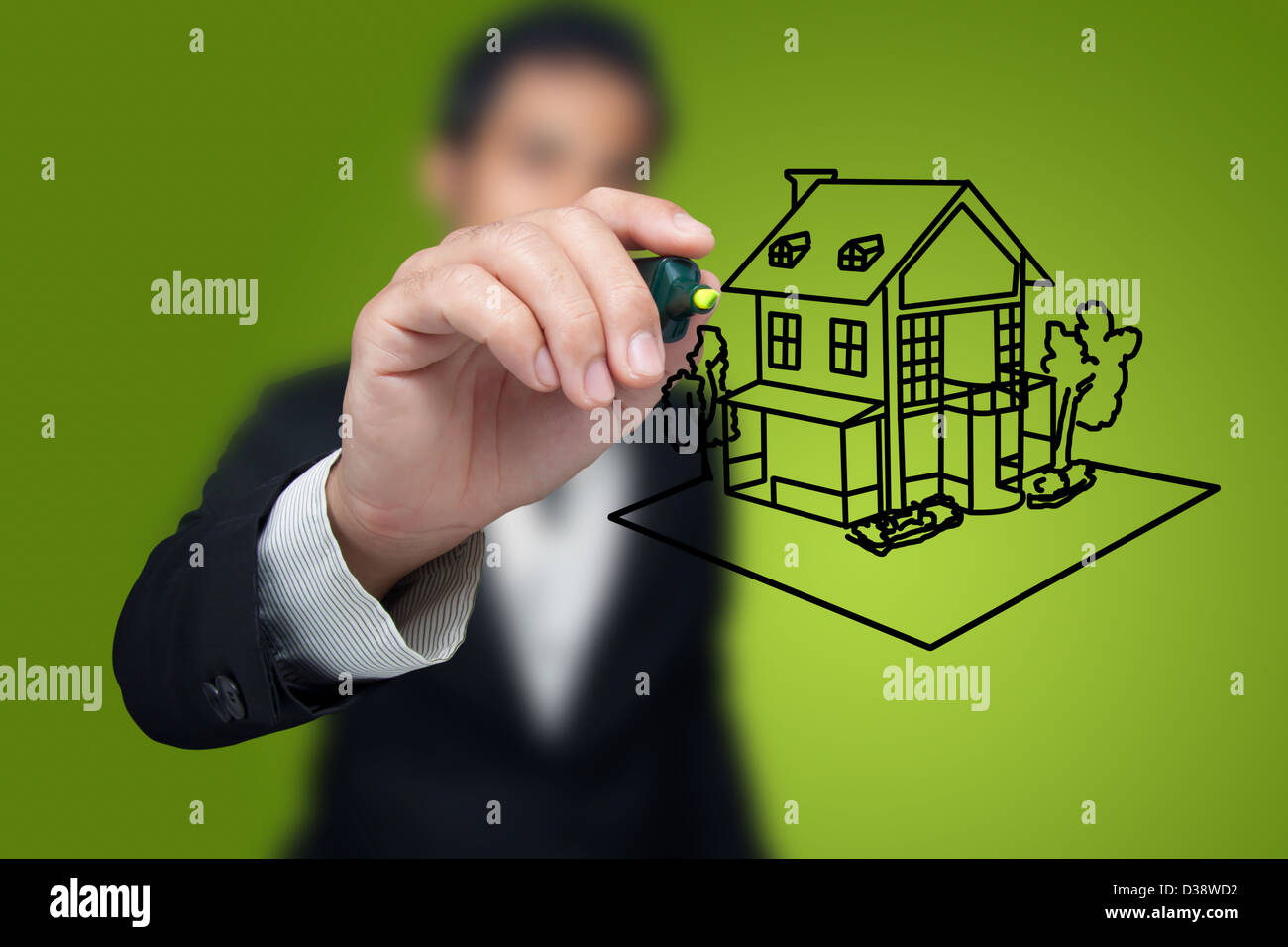 Hand drawing house in a whiteboard Stock Photo - Alamy