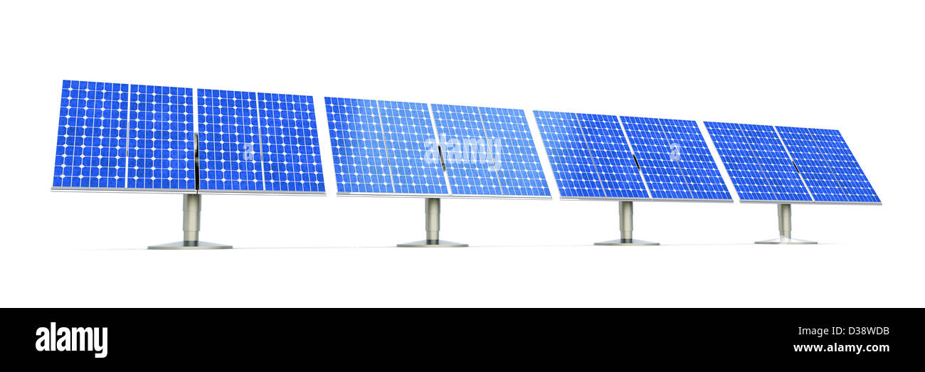 3D rendered Illustration. A line of solar panels, isolated on white ...