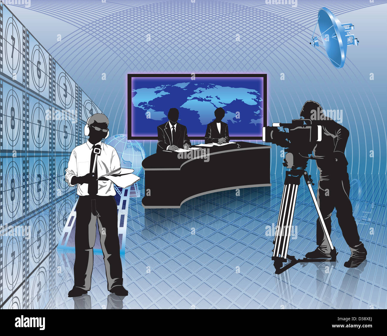 Newsreader In Television Studio Stock Photo Download