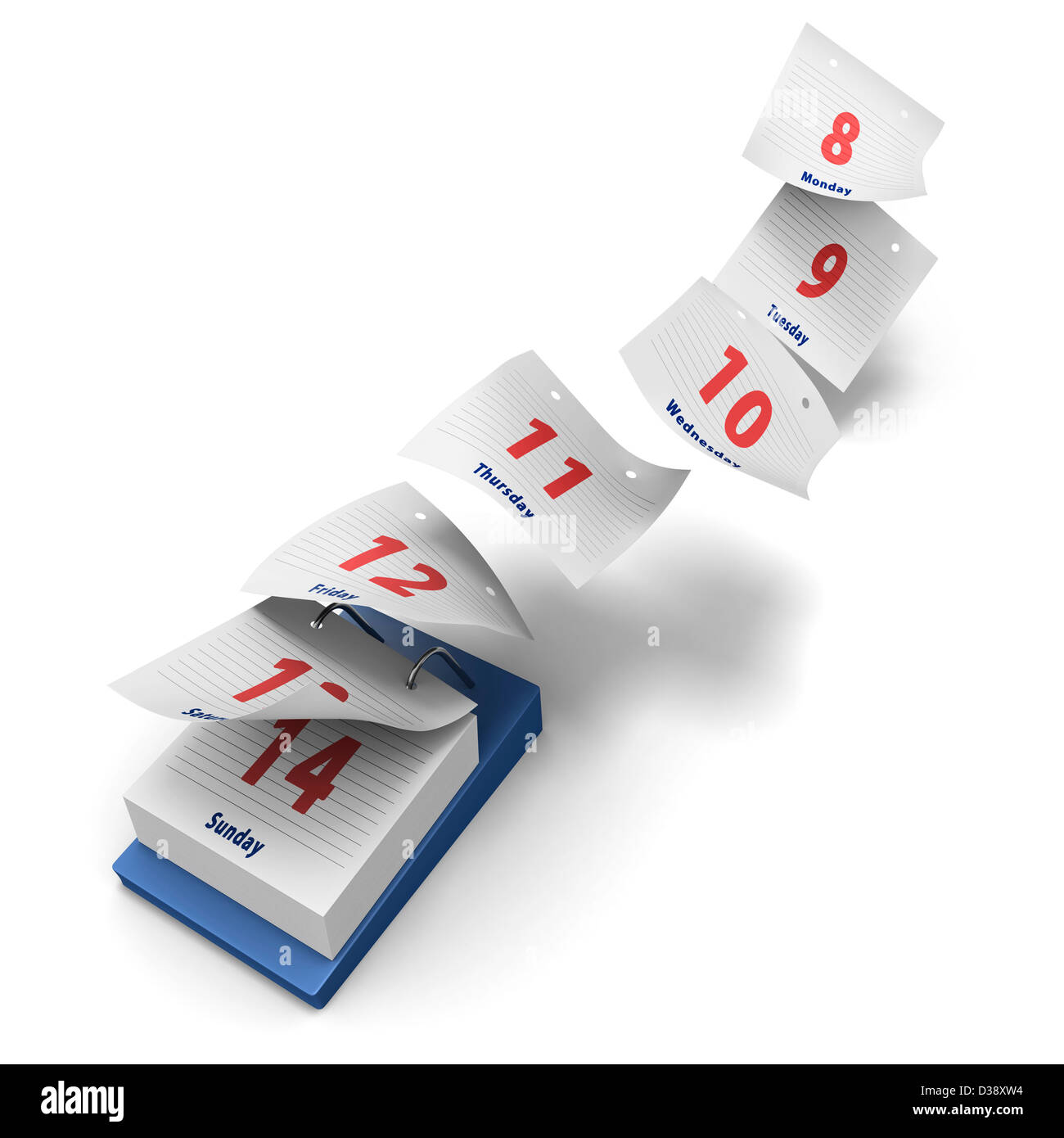 Desktop calendar showing how 7 days fly by on white background with day ...