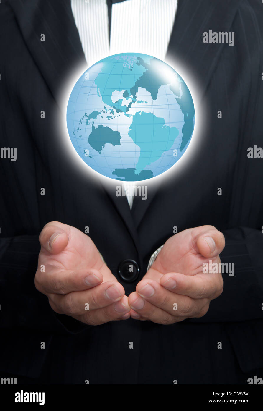 Holding a glowing earth globe in his hands Stock Photo - Alamy