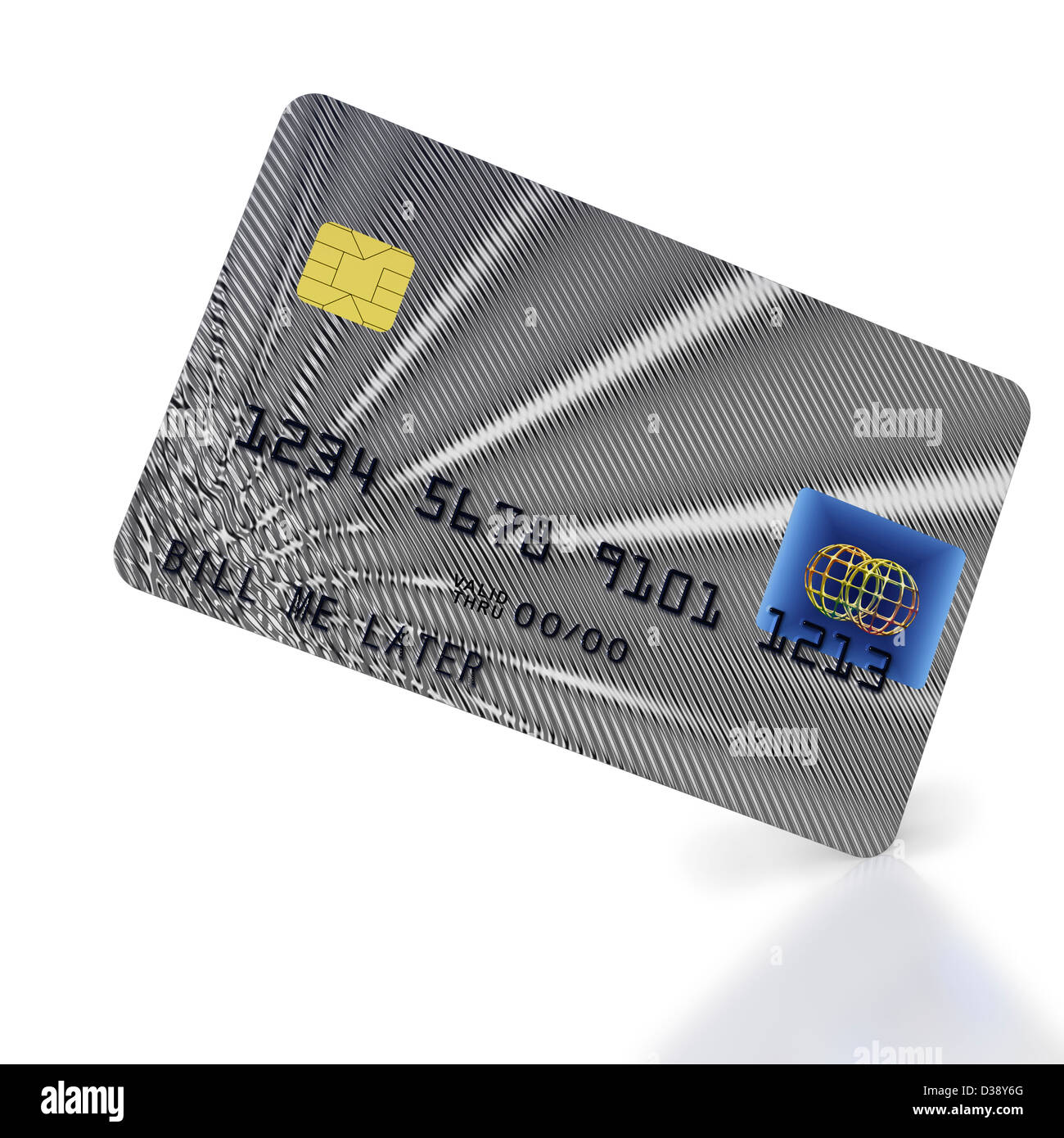 Silver inclined credit card on white background Stock Photo - Alamy