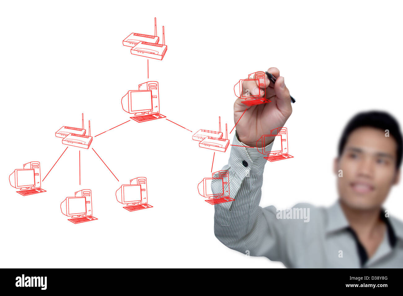 Businessman drawing system of the Internet Stock Photo - Alamy