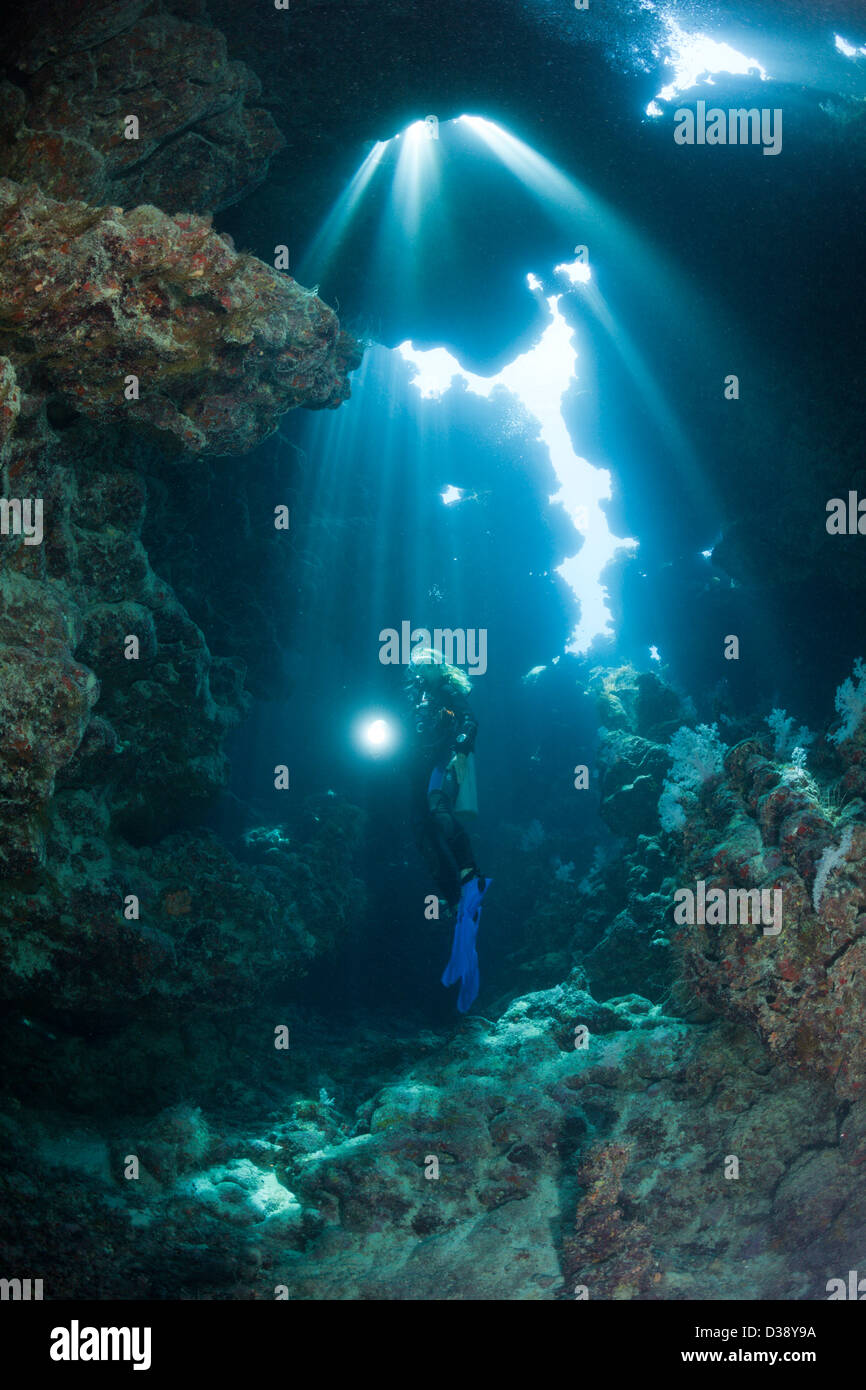 Scuba Diver inside Cave, Zabargad, Red Sea, Egypt Stock Photo - Alamy