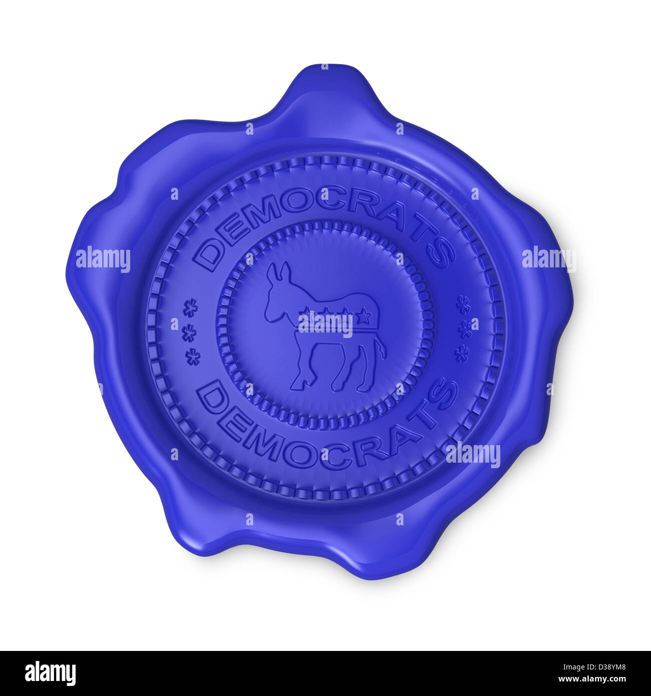 Blue wax seal of approval as Democrats party symbol on white background ...