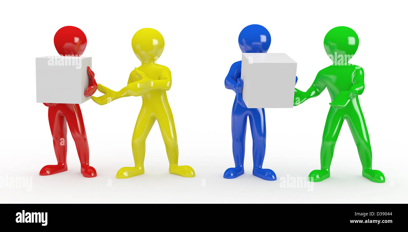 Conceptual image of teamwork. Men with boxes. 3d Stock Photo - Alamy