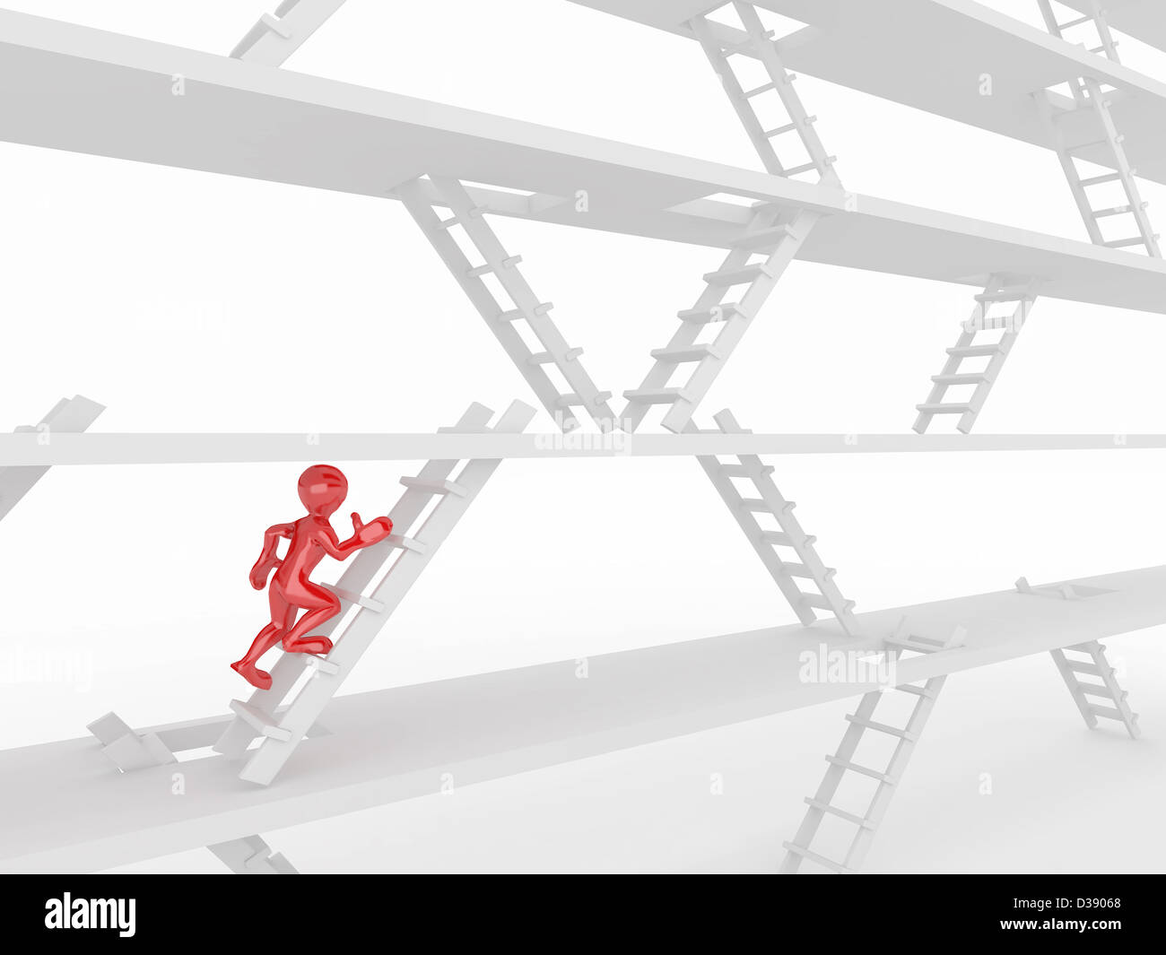 Way up. People and ladders on white isolated background. 3d Stock Photo ...