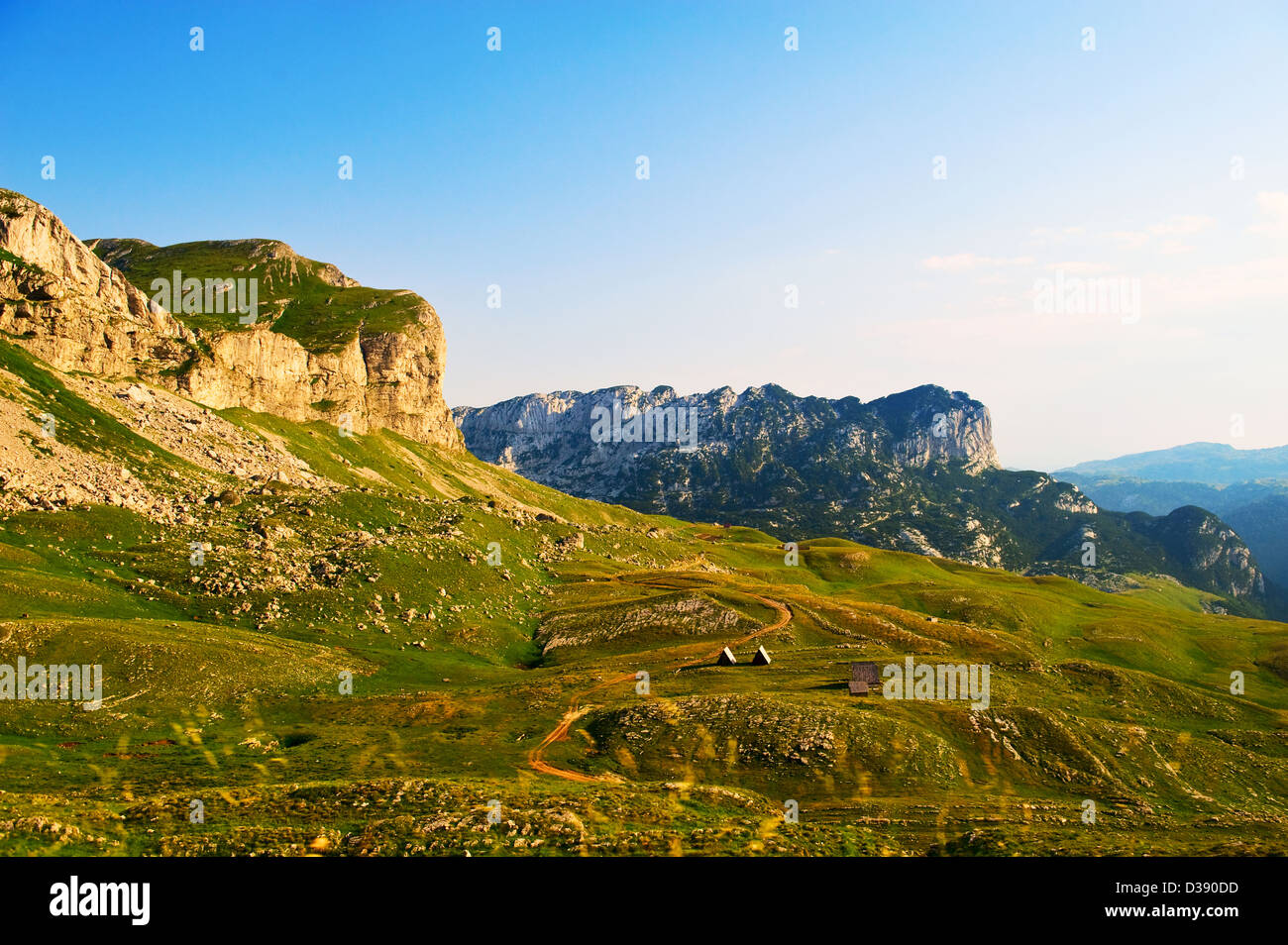 A view of the valley and the mountains of Durmitor National Park ...
