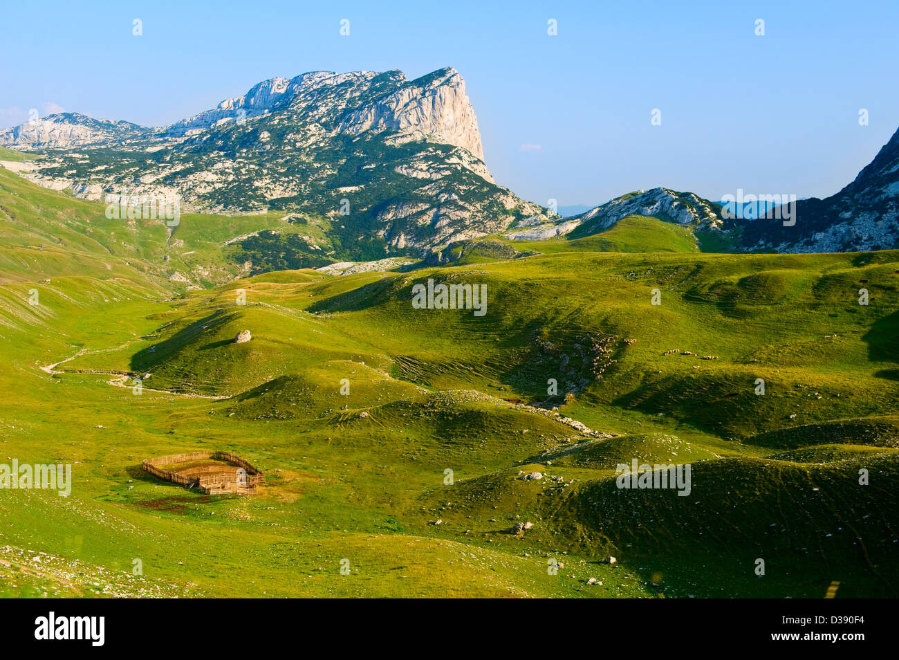 A view of the valley and the mountains of Durmitor National Park ...