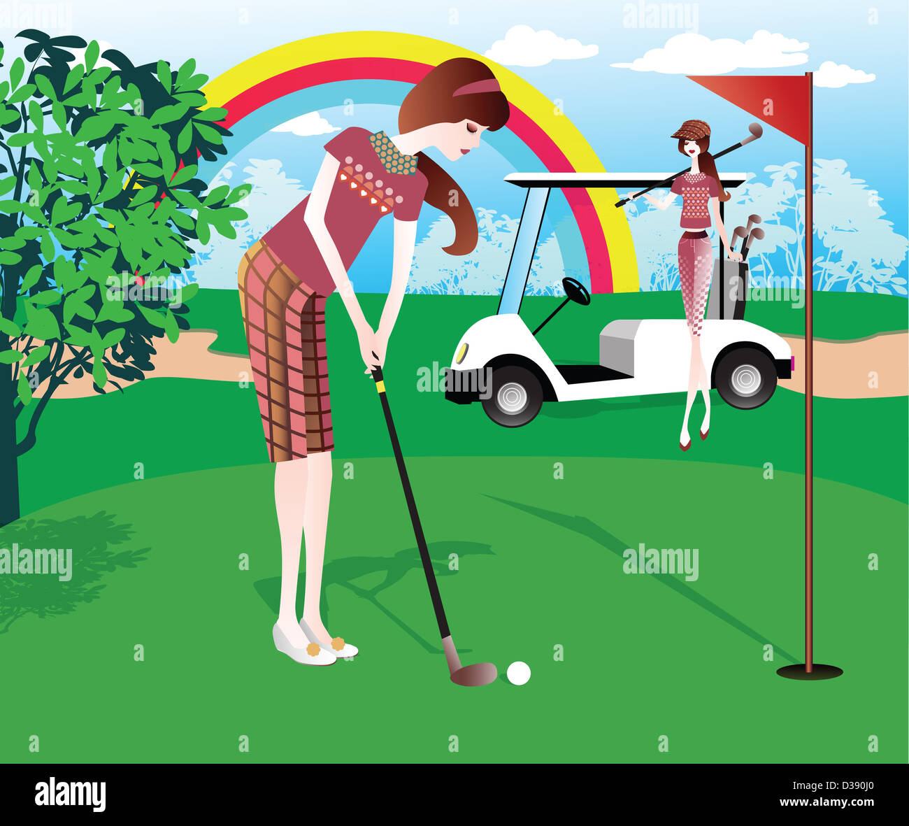 Two women playing golf Stock Photo - Alamy