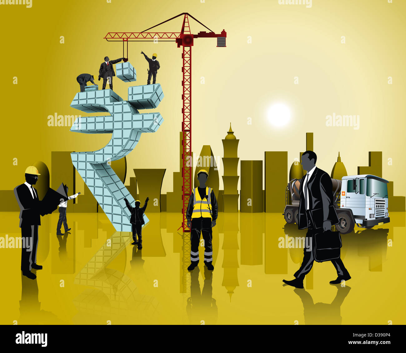 Business people building Indian currency symbol Stock Photo - Alamy