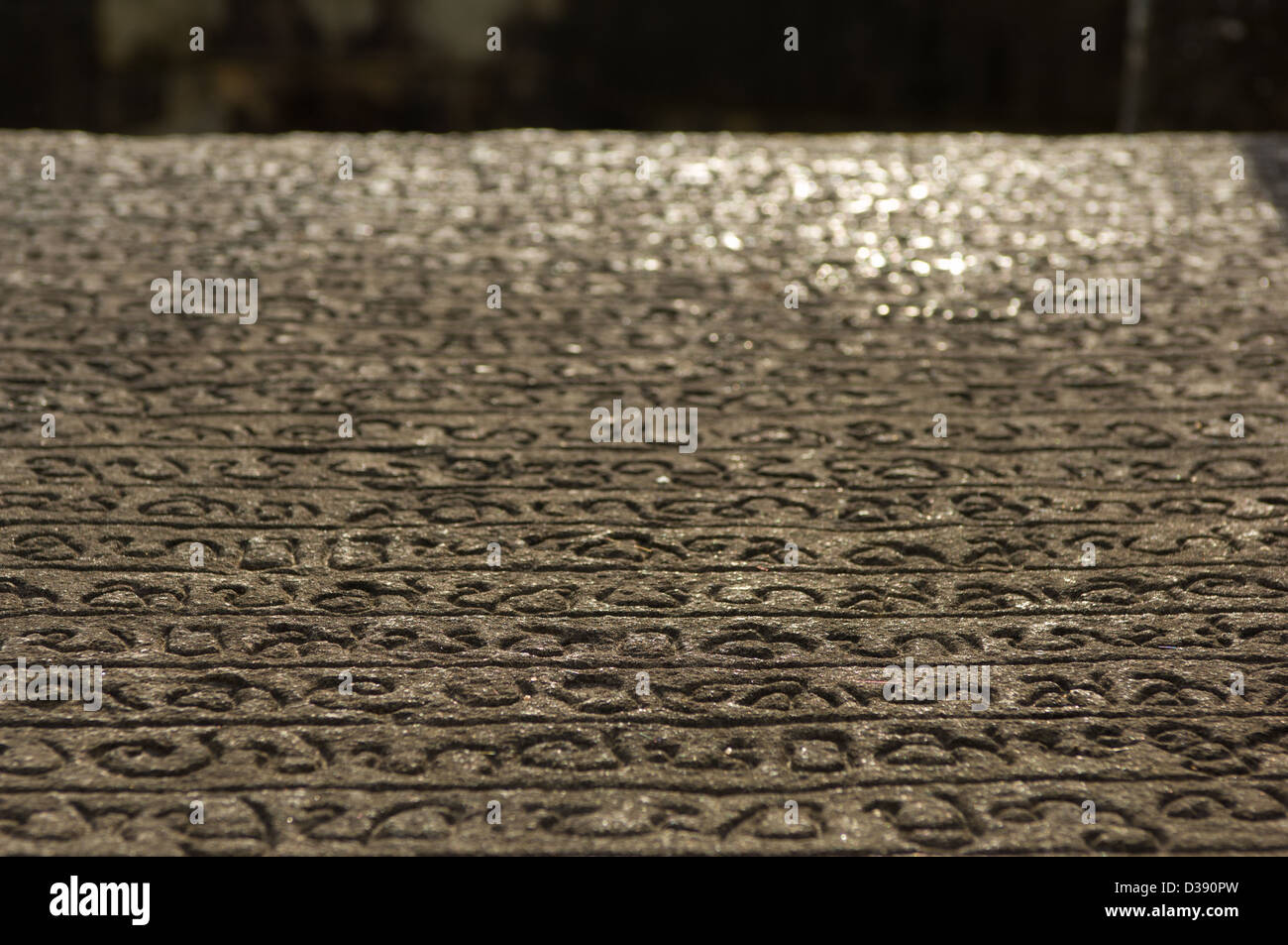 Ancient carved writing on a fallen stone stela, Polonnaruwa, Sri Lanka ...