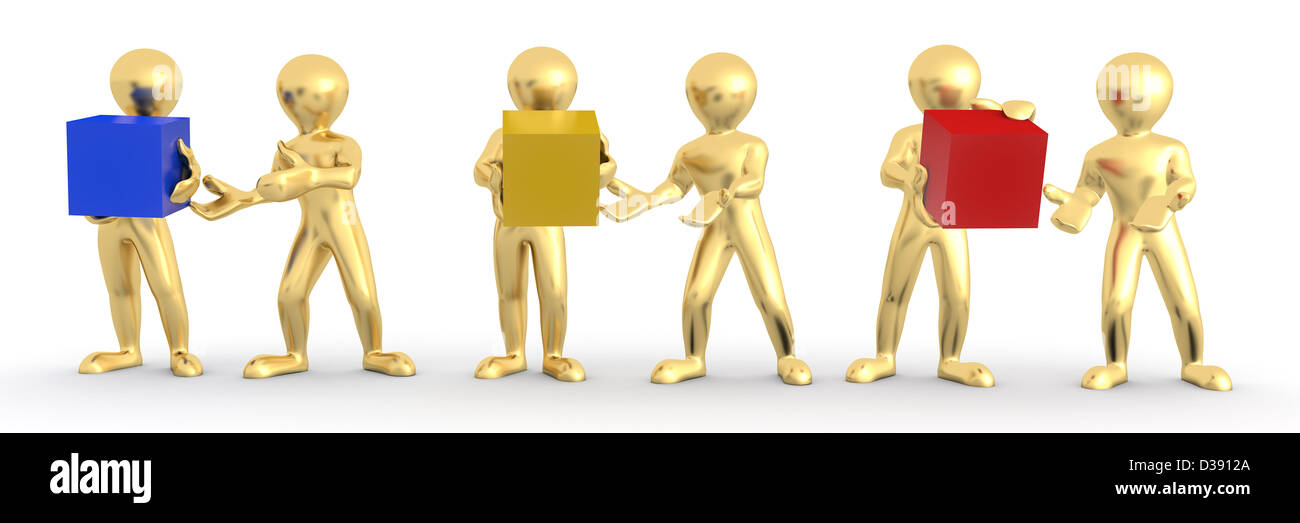 Conceptual image of teamwork. Men with boxes. 3d Stock Photo - Alamy