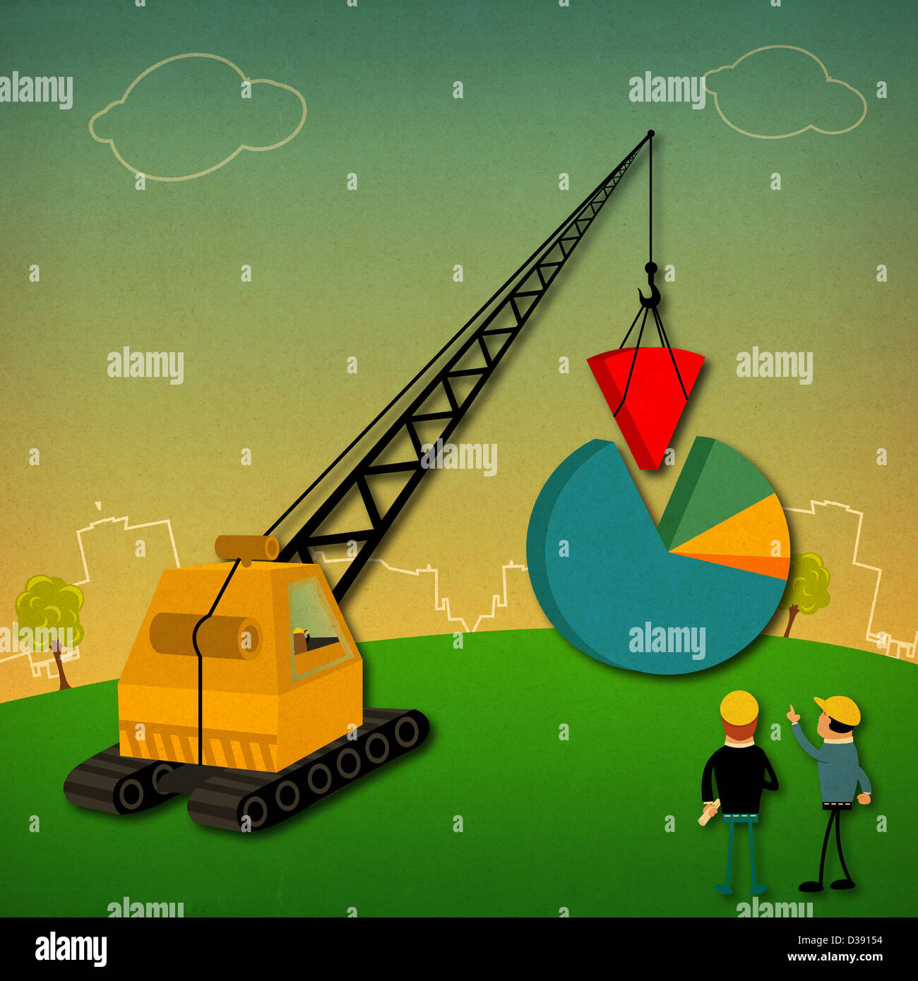 Pie chart being built with crane Stock Photo - Alamy