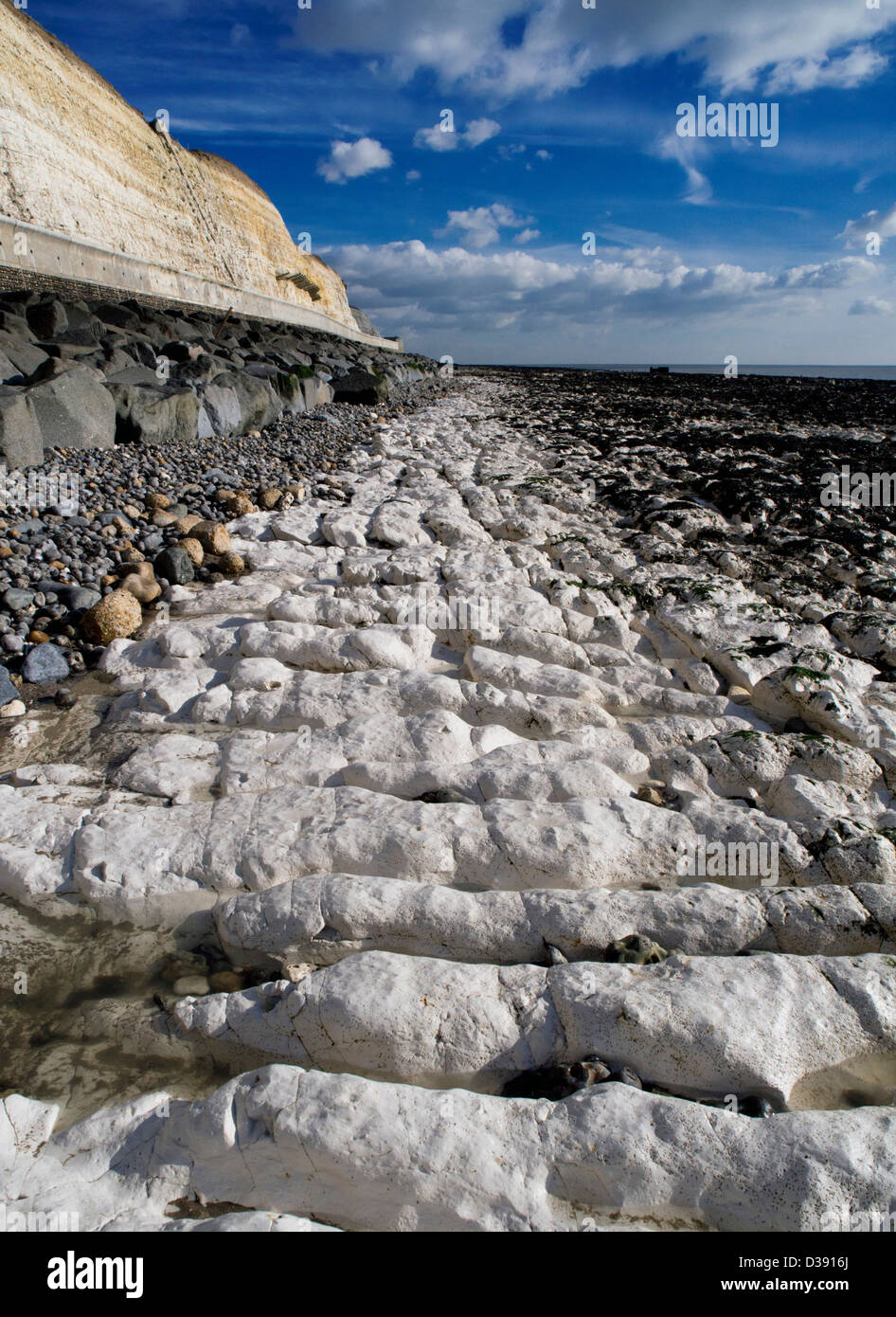 Chalk cliffs and formations on the coast at Ovingdean, Sussex, England ...