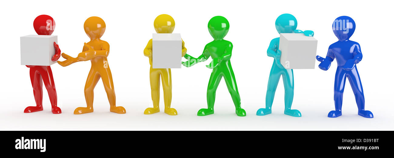Conceptual image of teamwork. Men with boxes. 3d Stock Photo - Alamy