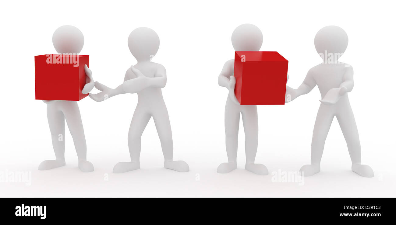 Conceptual image of teamwork. Men with boxes. 3d Stock Photo - Alamy