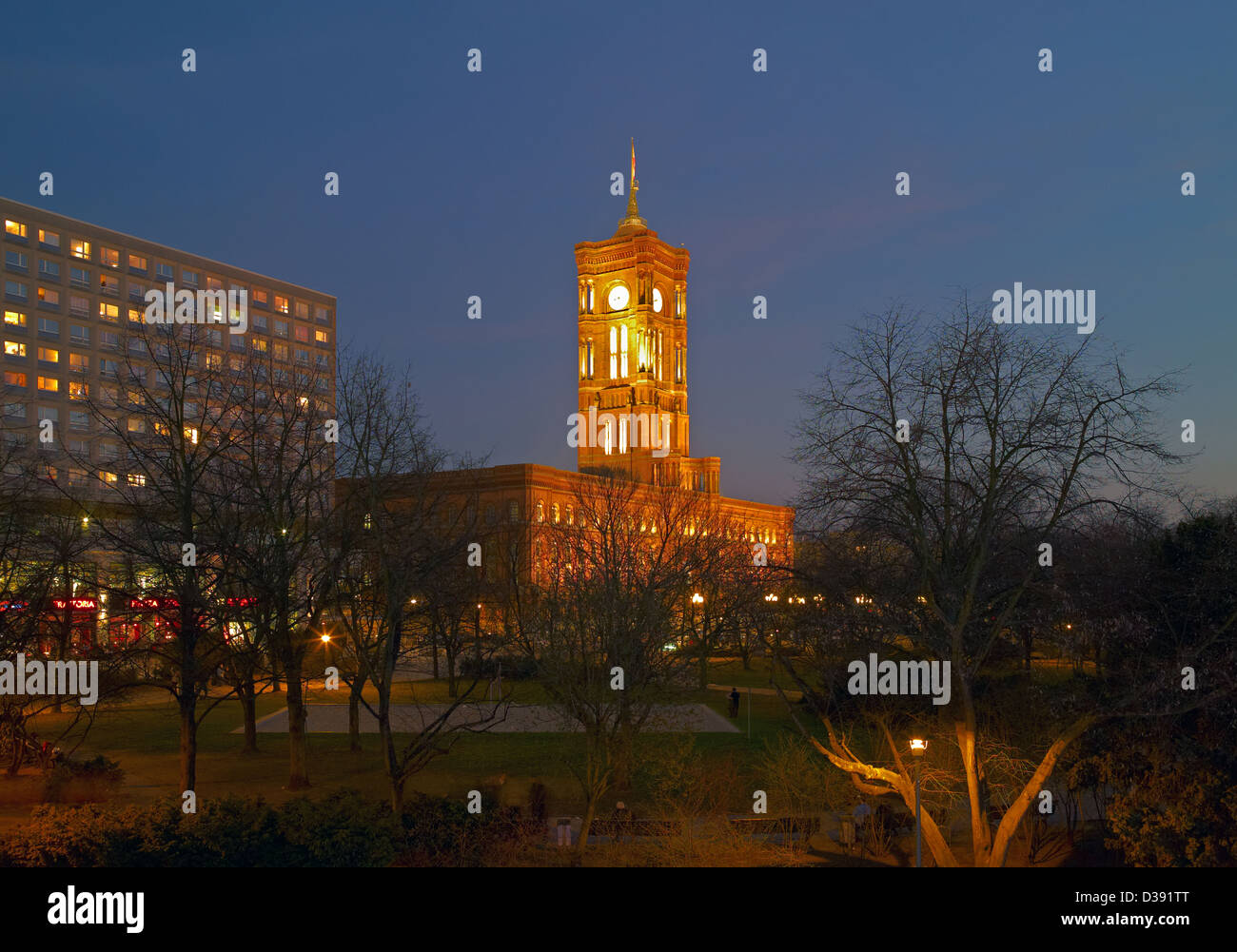 Berlin, Germany, overlooking the Red Town Hall in the evening Stock ...