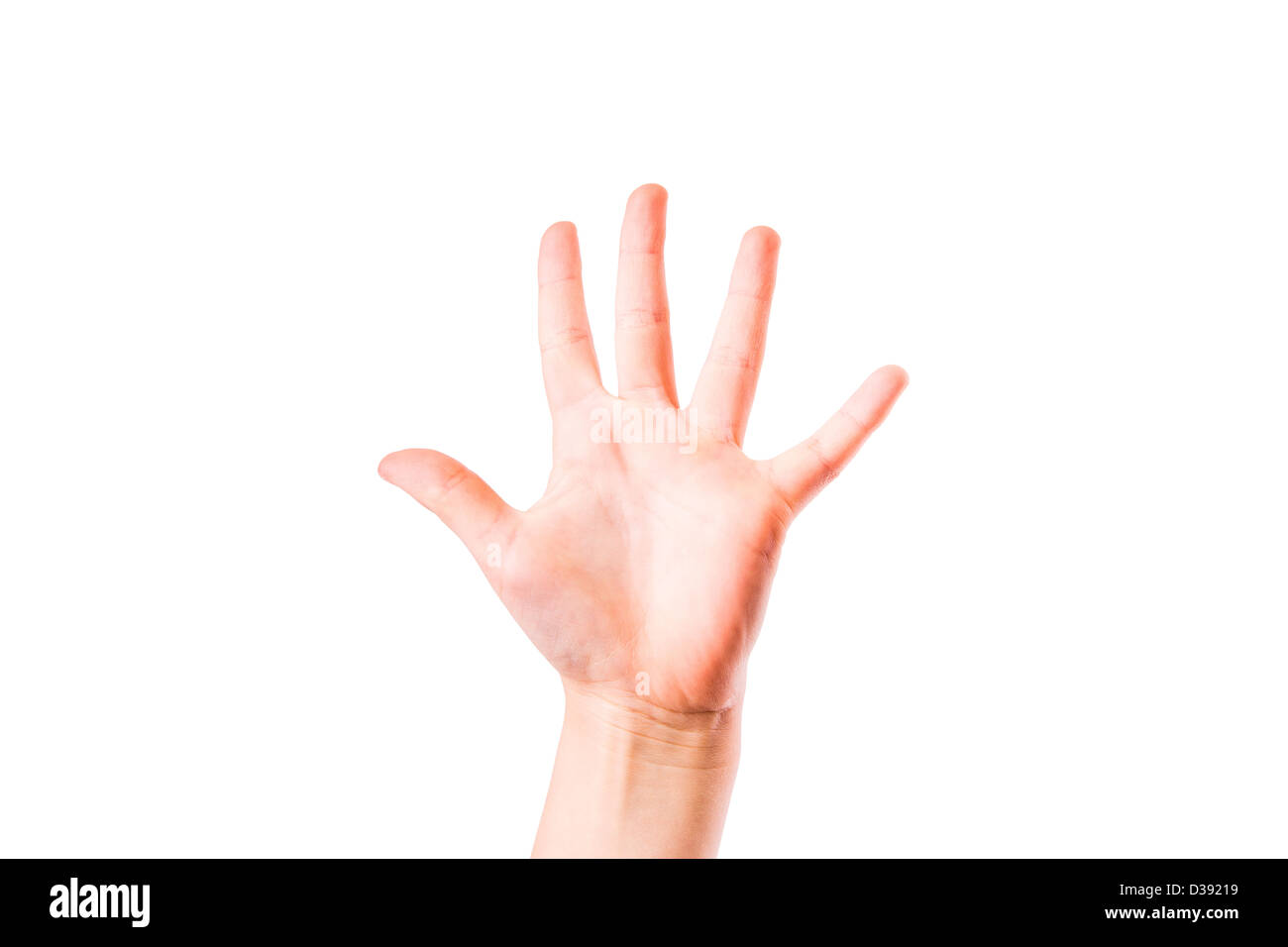 Child's hand showing number five, palm isolated on white Stock Photo ...