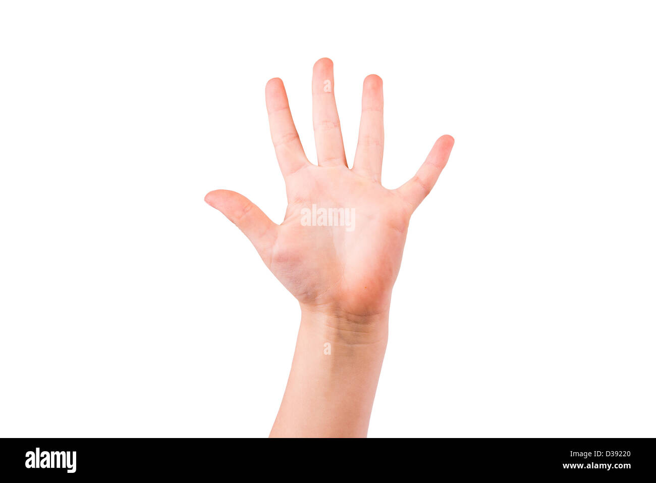 Child's hand showing number five, palm isolated on white Stock Photo ...
