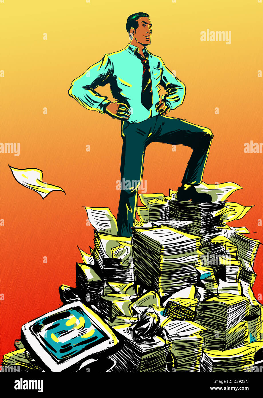 Businessman standing on papers Stock Photo - Alamy