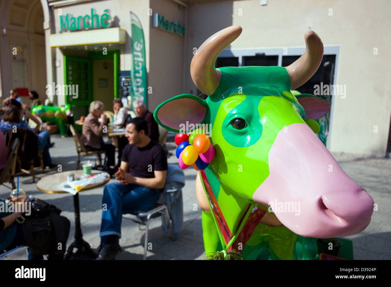 Berlin, Germany, a cow in front of the Marche on the Kurfuerstendamm ...